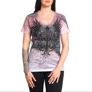 Affliction | Tops | Affliction Womens Tshirt Turquoise Pass Vneck Biker ...